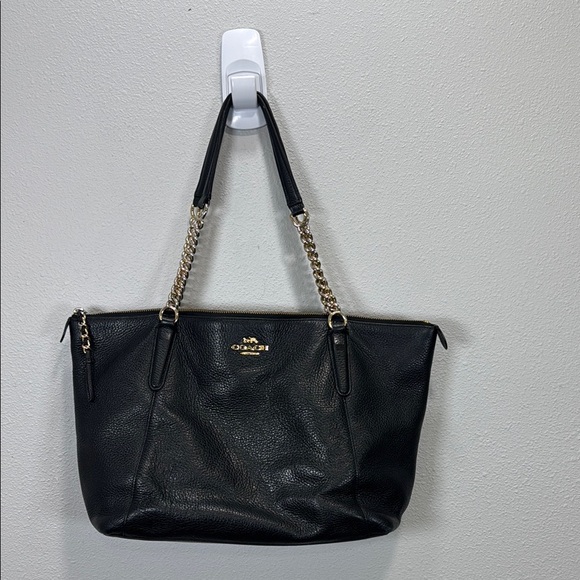 Coach | Bags | Coach Ava Chain Tote Black And Gold Leather Tote Bag ...